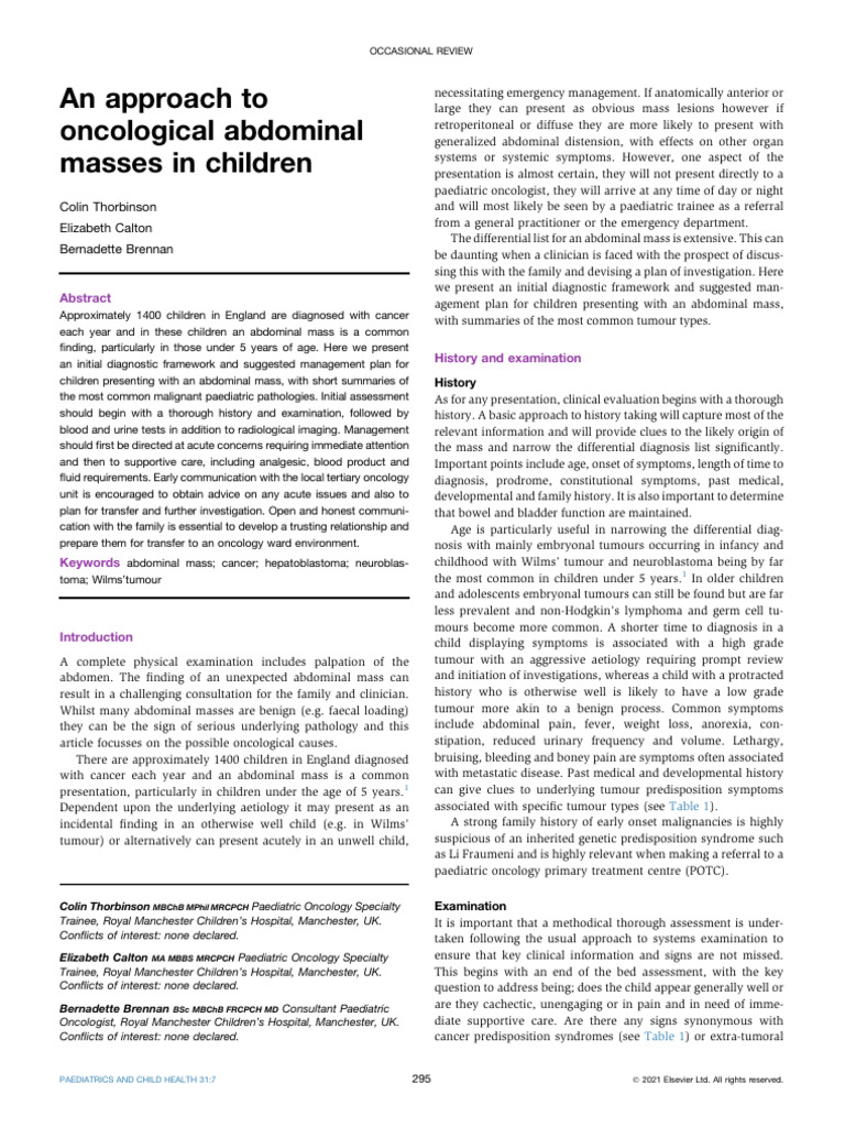 Pediatric Abdominal Mass Diagnosis Guide | PDF | Oncology | Causes Of Death