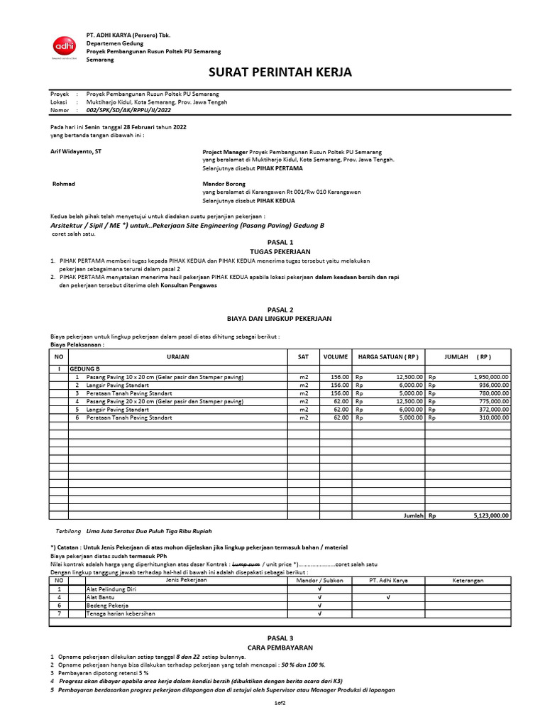 SPK 002 SD PEK. Paving Gedung B | PDF
