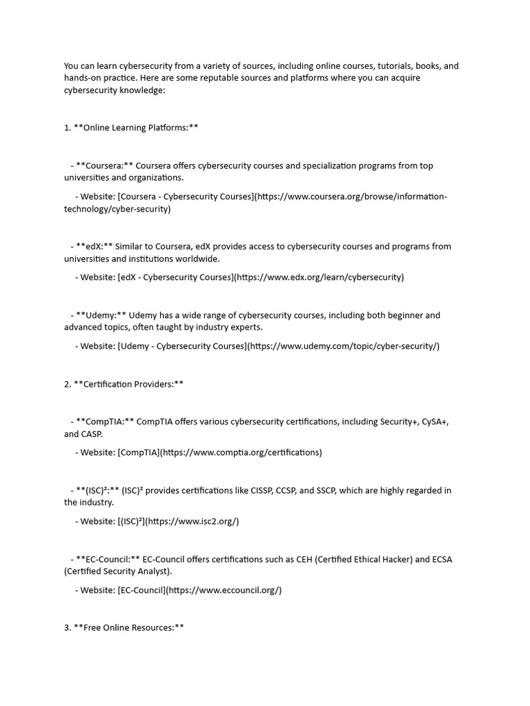 Cybersecurity Learning Resources | PDF