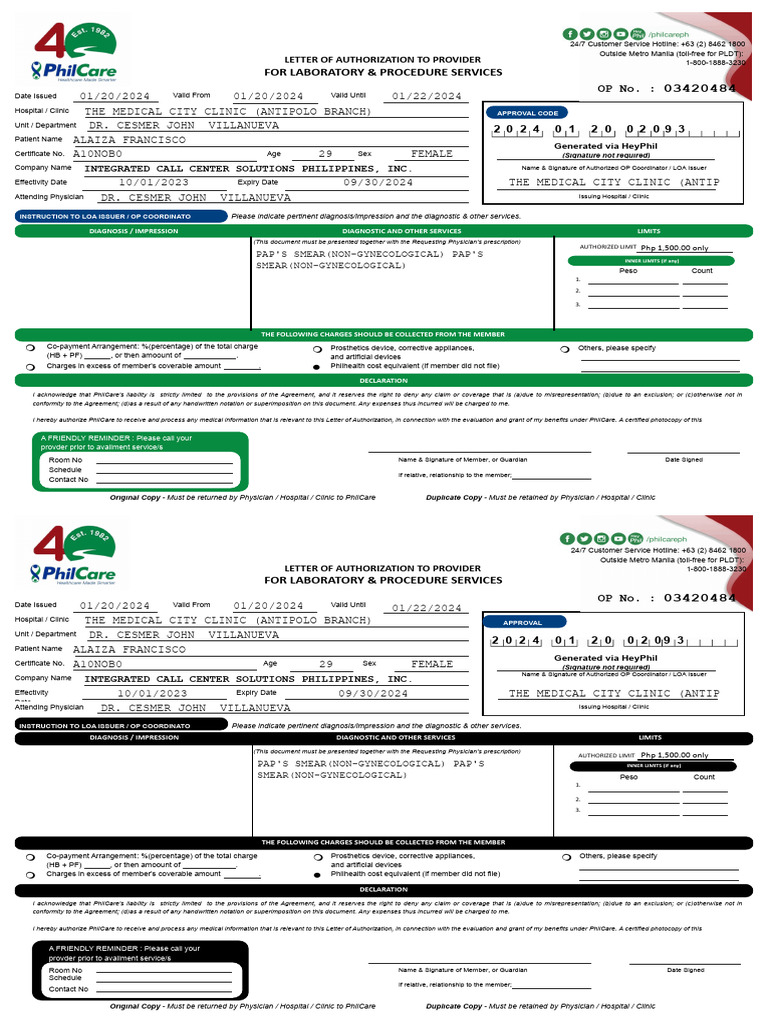 Generate LOA | PDF | Medical Diagnosis | Medical Prescription