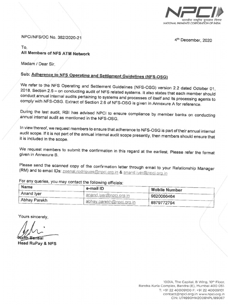 Nfs Oc 382 Adherence To Nfs Operating and Settlement Guidelines Nfs o | PDF