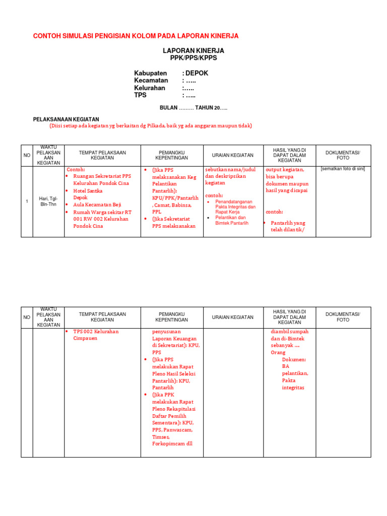 Contoh Simulasi Pengisian Kolom LAPKIN PPK PPS KPPS | PDF