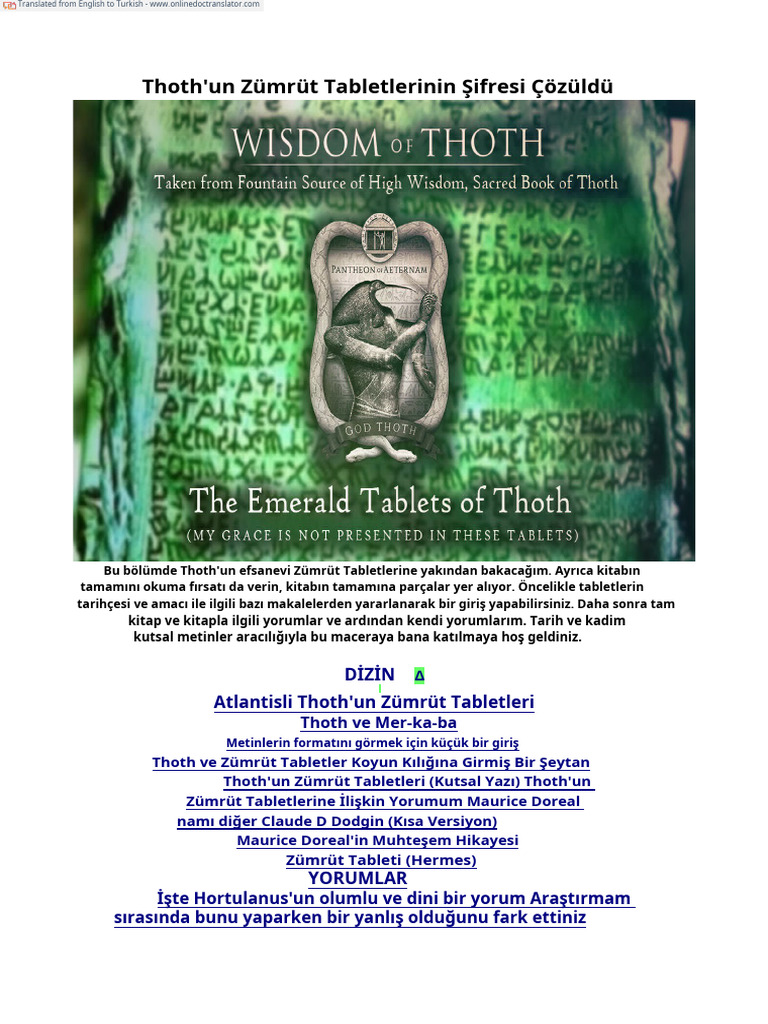 The Emerald Tablets of Thoth Decoded - En.tr | PDF