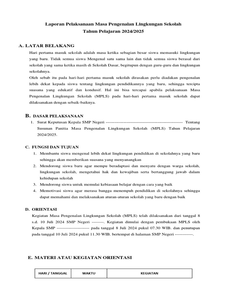 Laporan Pelaksanaan MPLS 2024-2025 | PDF
