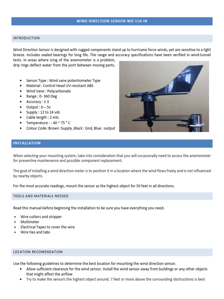 Wind Direction Sensor | PDF | Wound | Equipment