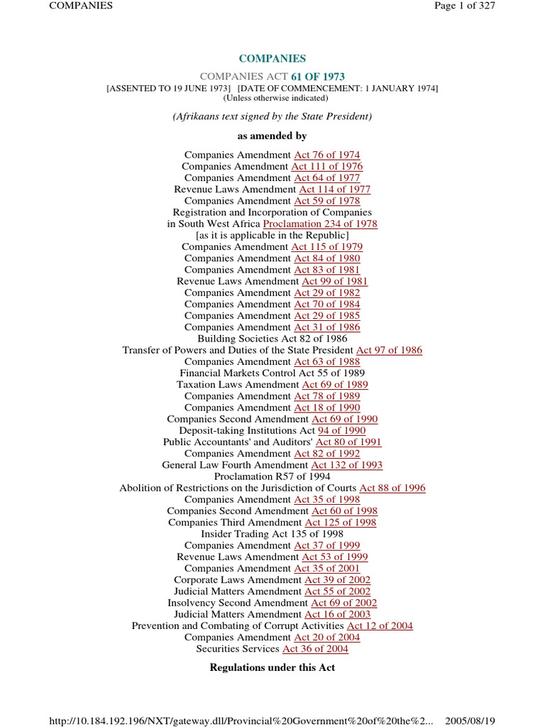 Companies Act 61 of 1973 | PDF | Liquidation | Subsidiary