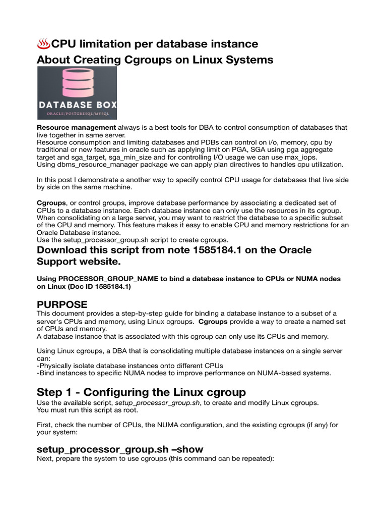 CPU Limitation Per Database Instance | PDF | Central Processing Unit ...