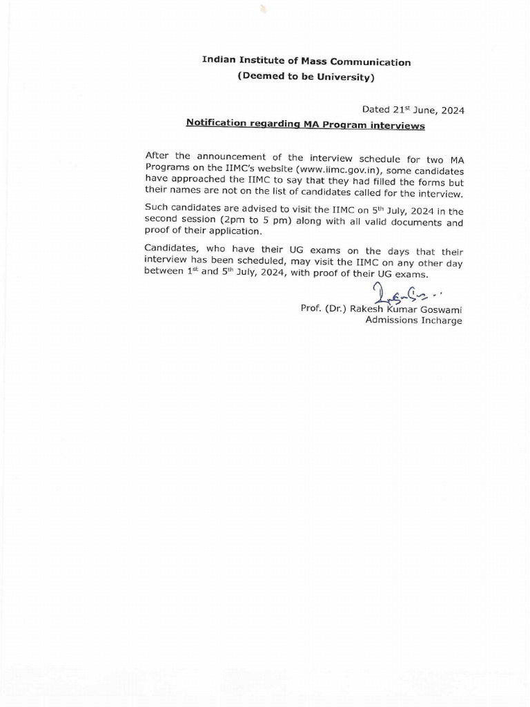 Notification Regarding Interviews | PDF