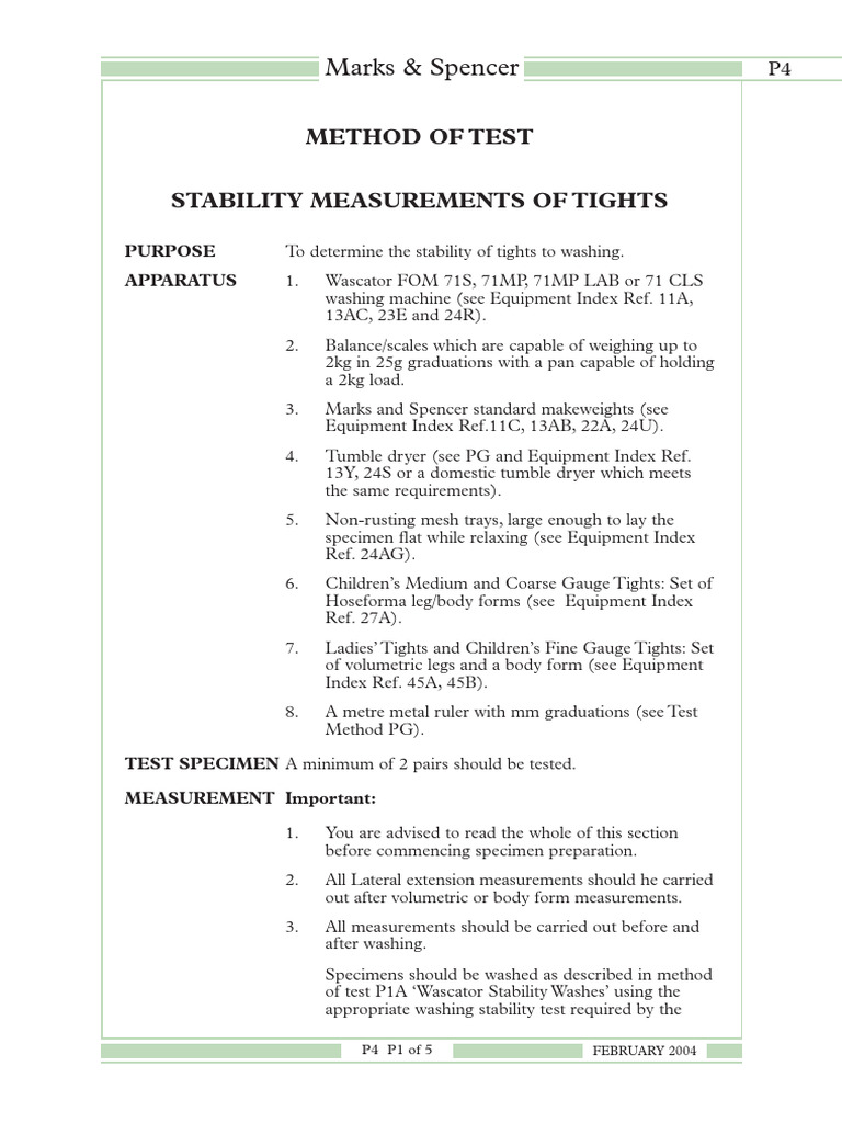 P4-Stability Measurement of Tights | PDF