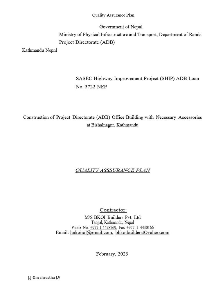 Baitadi Letter - Resubmission of QAP | PDF | Specification (Technical Standard) | Quality Assurance