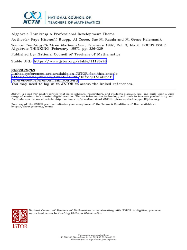 Ruopp-AlgebraicThinkingProfessionalDevelopment-1997 | PDF | Mathematics ...