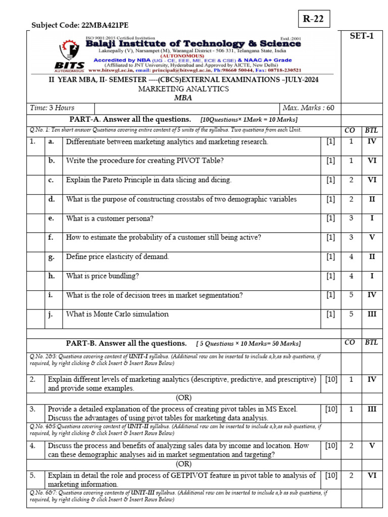 Question Paper Template | PDF | Analytics | Marketing