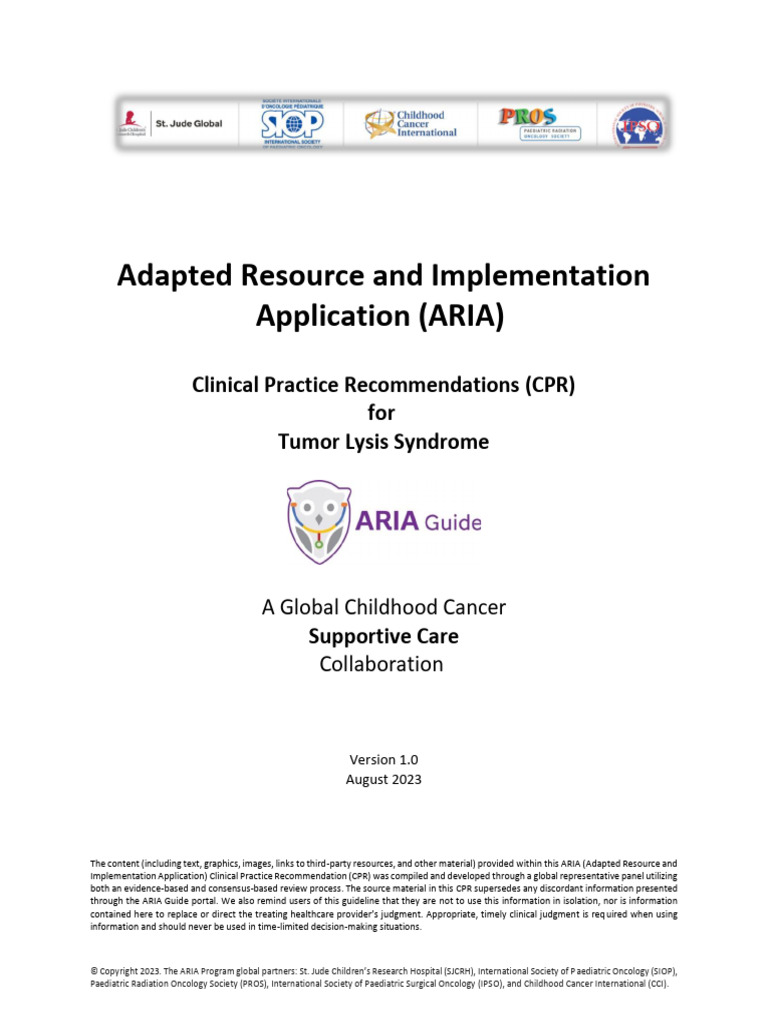 ARIA Guide Supportive Care TLS 27 Oct 2023 LS Update 1 1 | PDF ...