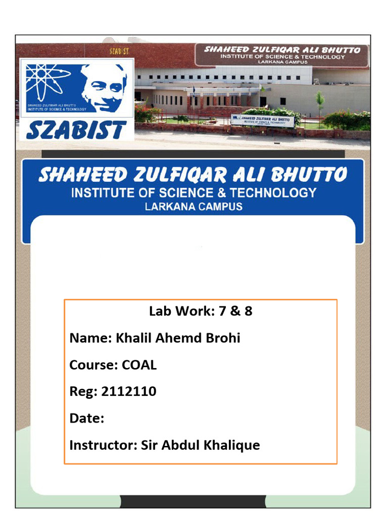 Lab-Work 7 & 8 by Khalil Ahmed Brohi | PDF | Computer Data | Computing