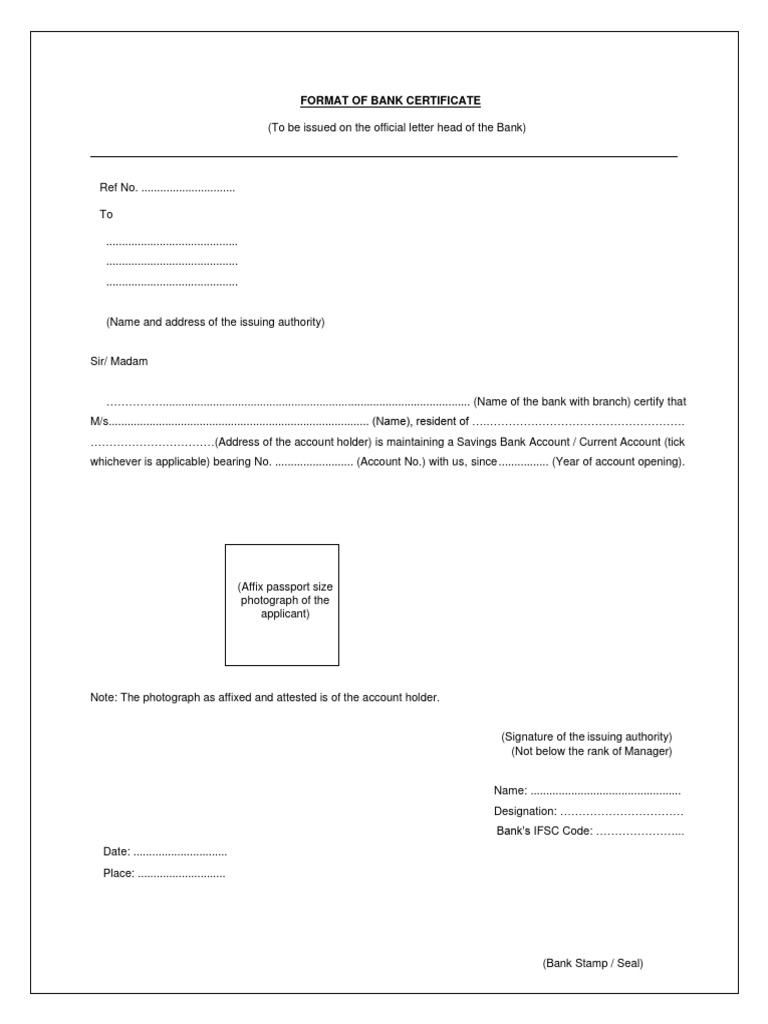 Bank Certificate Format | PDF