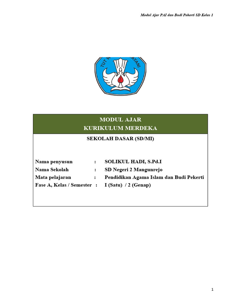 Modul Ajar Kls. 1 Smt. 2 - New | PDF