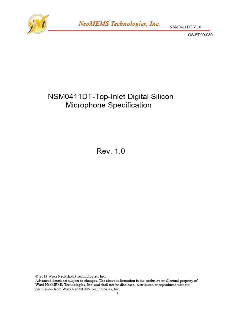 NSM0411DT-Top-Inlet Digital Silicon Microphone Specification V1.0 | PDF ...