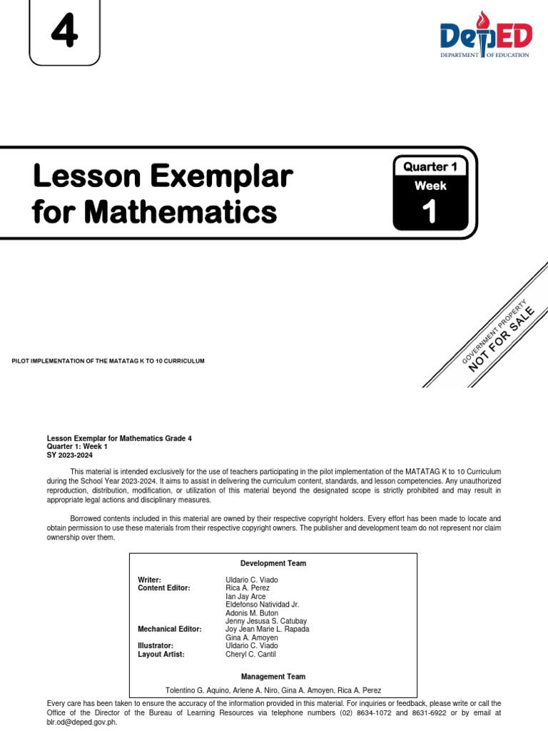 Grade 4 Math Week 1 Lesson Exemplar | PDF | Angle | Learning