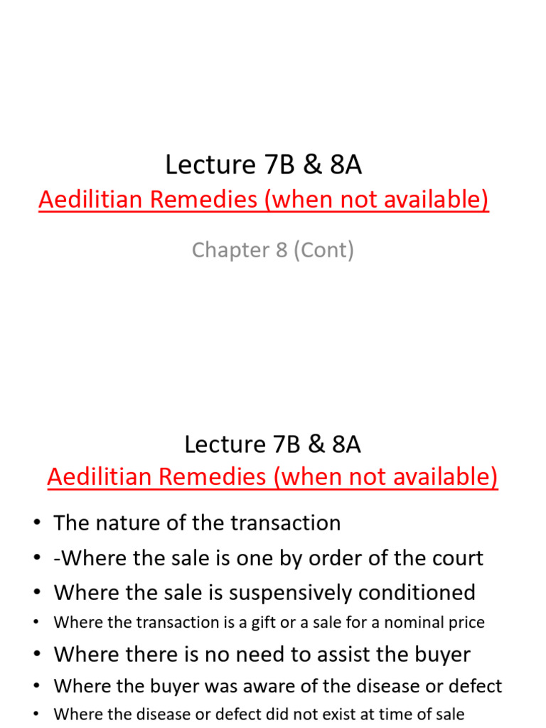 Lecture 7B Aedilian Remedies Cont | PDF | Contract Law | Justice