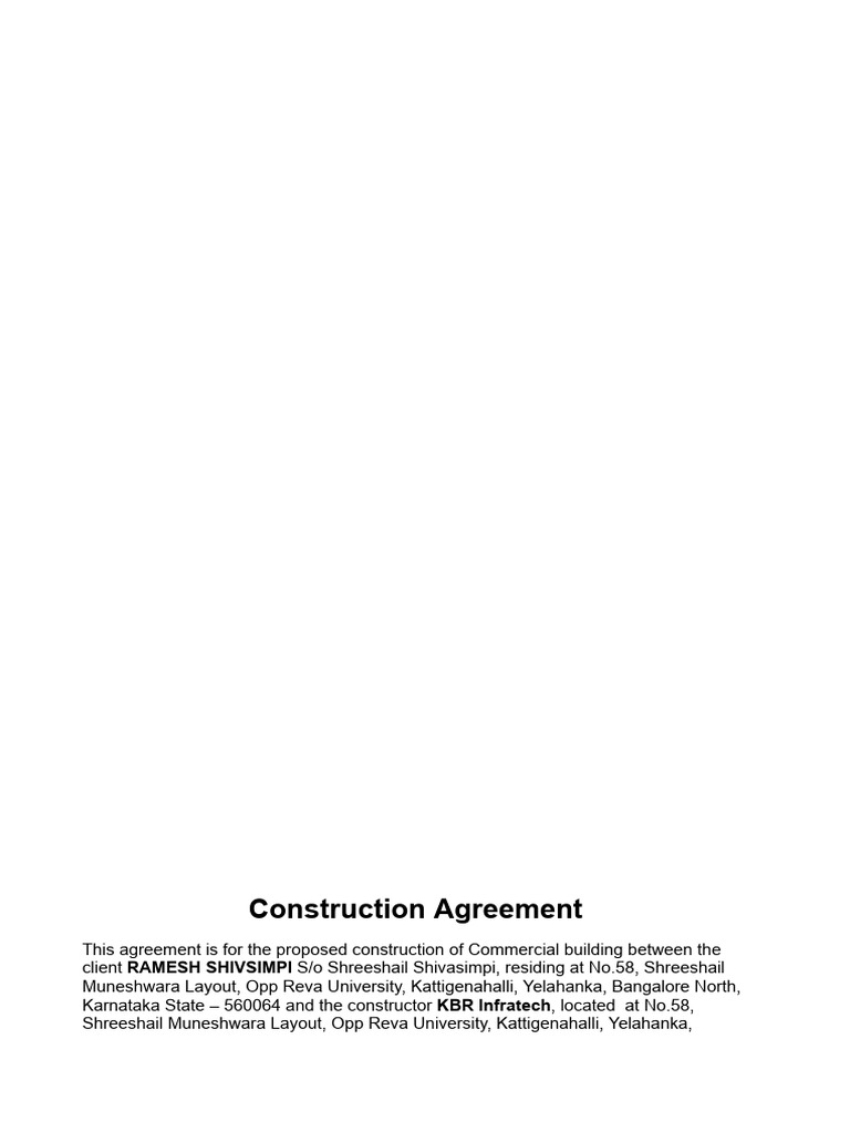 Construction Agreement for Commercial Building | PDF