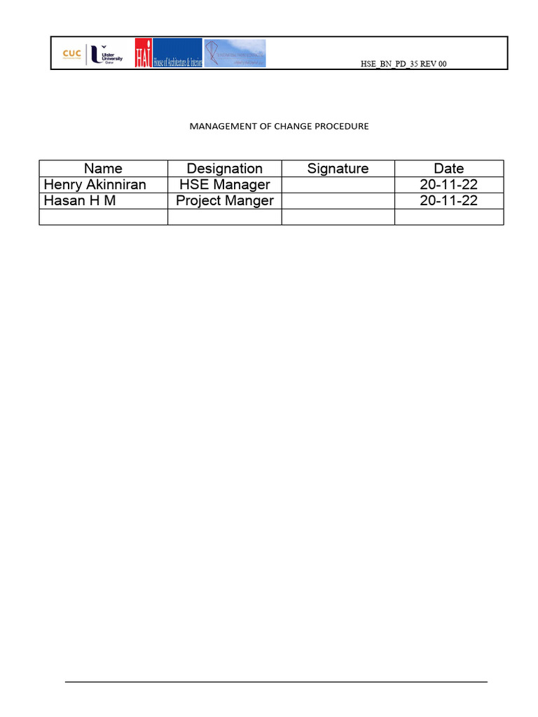 HSE BN PD 35 Management-Of-Change-Standard | PDF | Safety | Audit