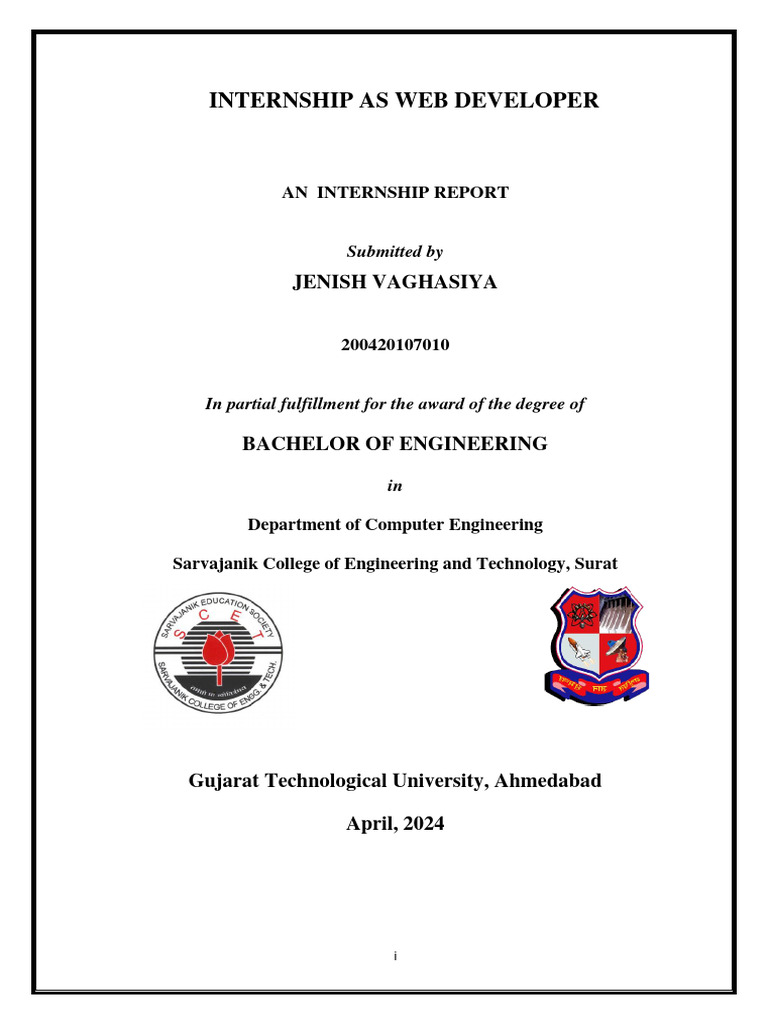 Gtu Sem 8 Internship Report | PDF | J Query | Ajax (Programming)
