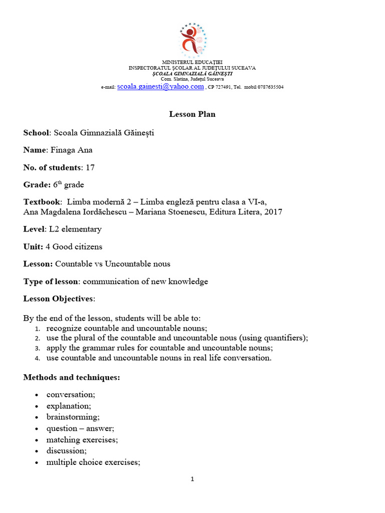 Lesson Plan - Countable Vs Uncountable (Teaching) | PDF | Plural | Noun