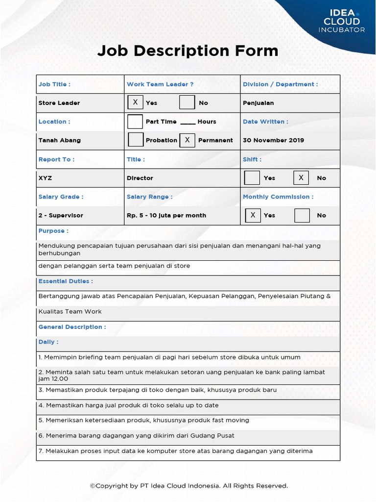 Contoh Job Desc | PDF | Pengelolaan Keuangan & Uang
