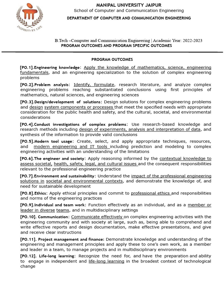 BTech CCE PO-PSO-Course Handout 2022-23 | PDF | Engineering | Group ...