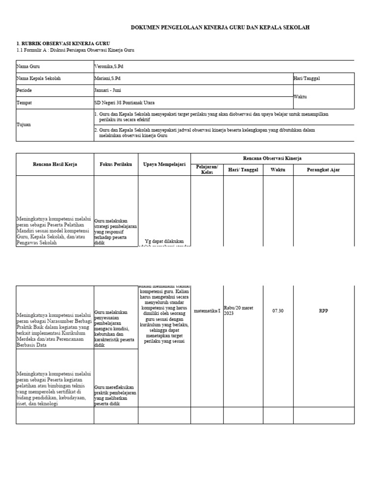 Form Observasi Guru RHK 2024 SELESAI | PDF