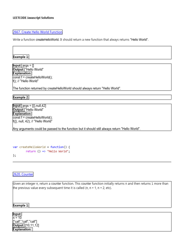 Javascript Leetcode Examples Pdf Scope Computer Science 7124