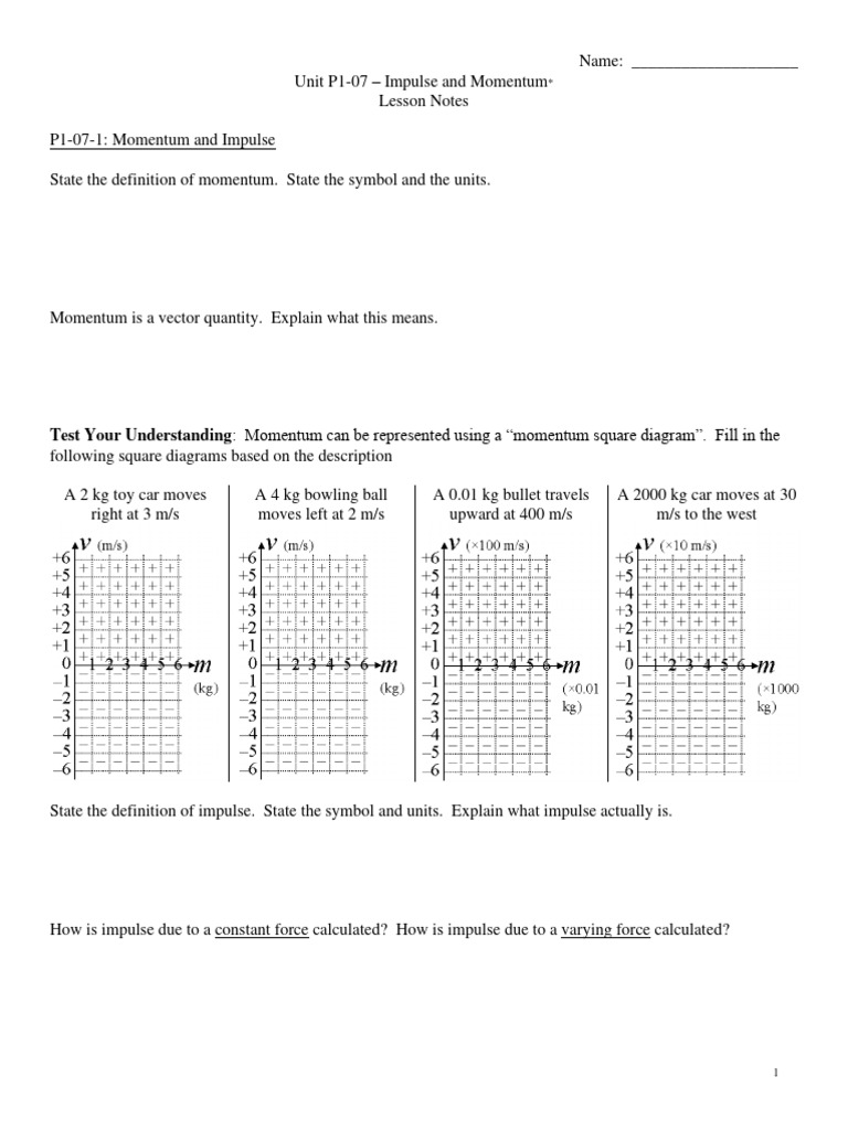 Lesson Notes - Unit P1-07 (Impulse and Momentum) 2024 | PDF | Force ...