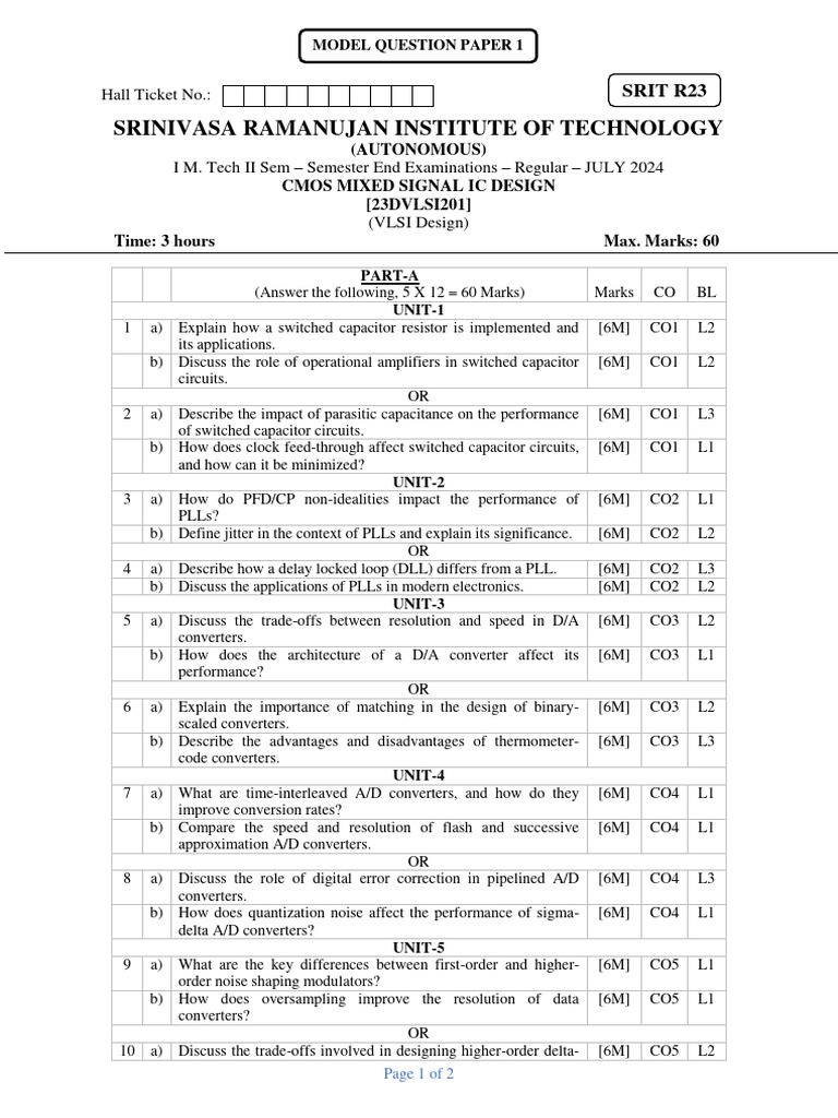 R23 CMSICD Model Question Paper SET 1 | PDF | Analog To Digital Converter | Electronic Engineering