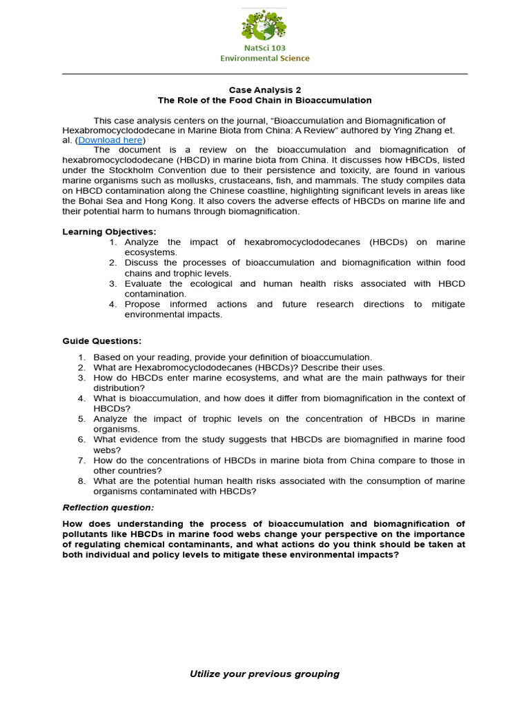 Case Analysis 2; The Role of the Food Chain in Bioaccumulation ...