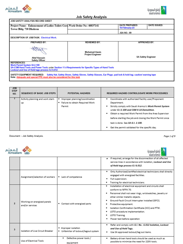 JSA_Electrical Work_Enhancement of Ladies Toilets Core Area Tower Bldg ...