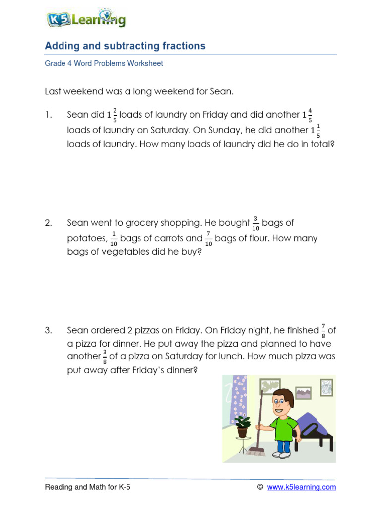 Grade 4 Word Problems Adding Subtracting Fractions C | PDF | Cooking ...