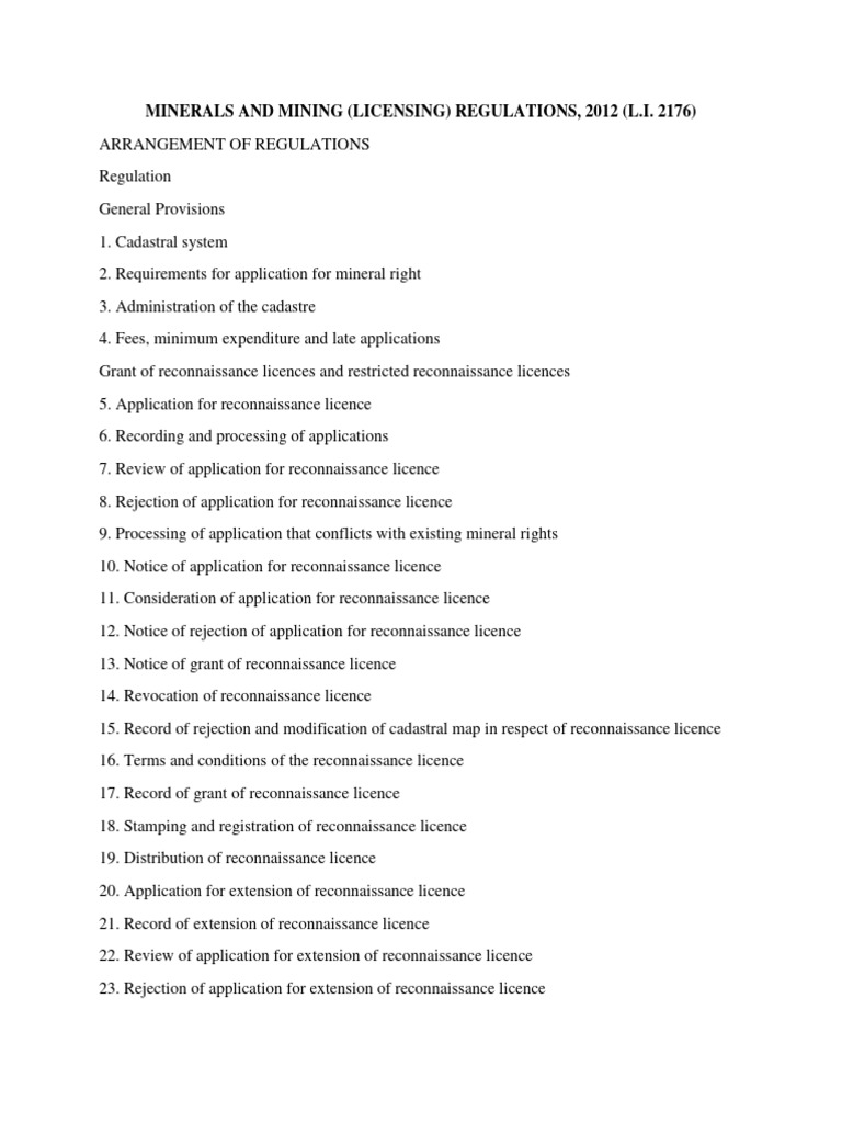 2176-Minerals and Mining (Licensing) Regulations, 2012 (L.i. 2176 ...