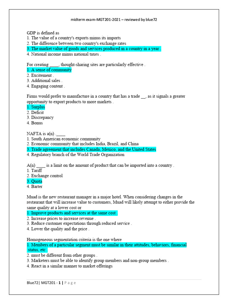 MGT201 Midterm 2021-2022 | PDF | Marketing | Market Segmentation