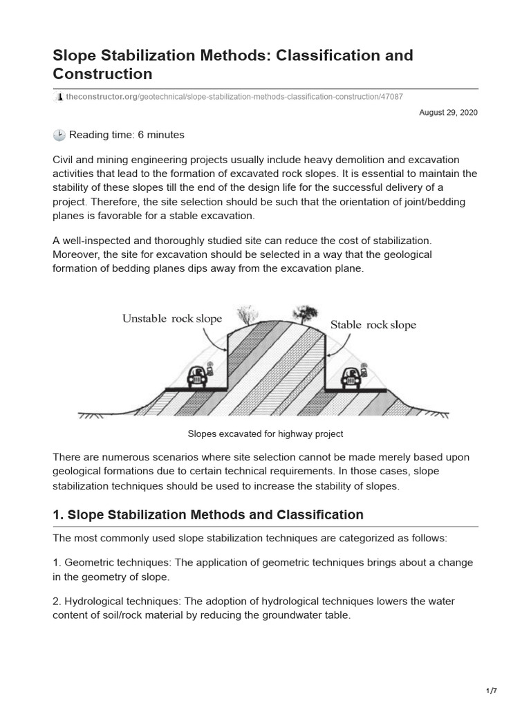 Slope Stabilization Methods Overview | PDF | Concrete | Civil Engineering