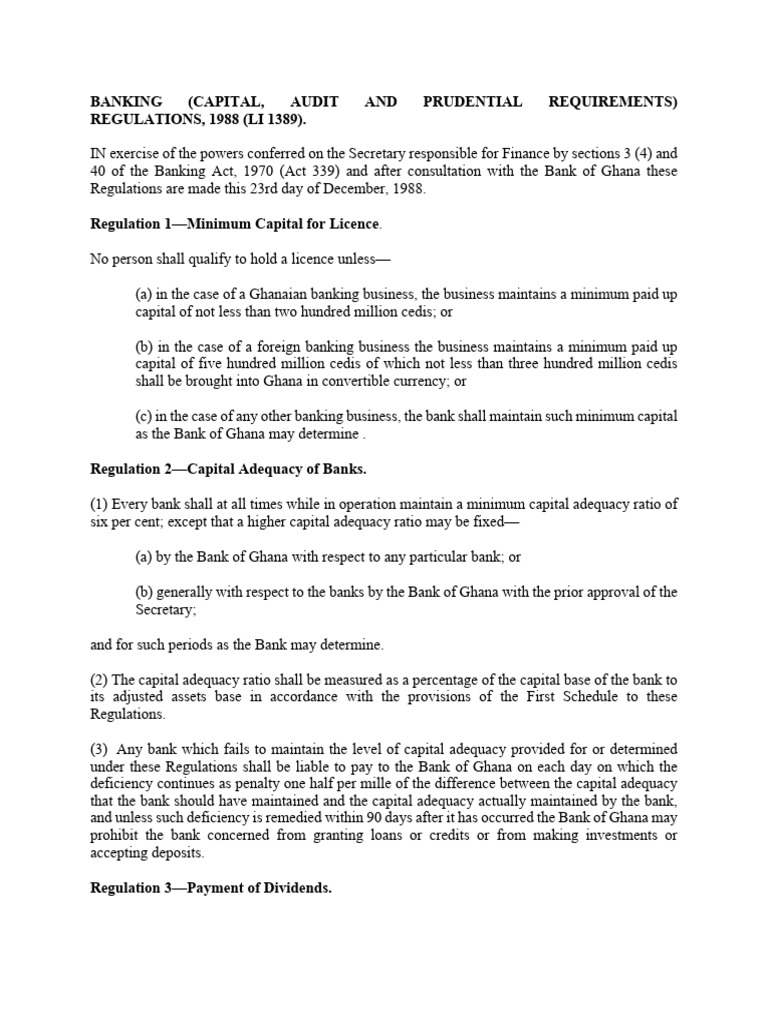 Banking (Capital, Audit and Prudential Requirements) Regulations, 1988 ...