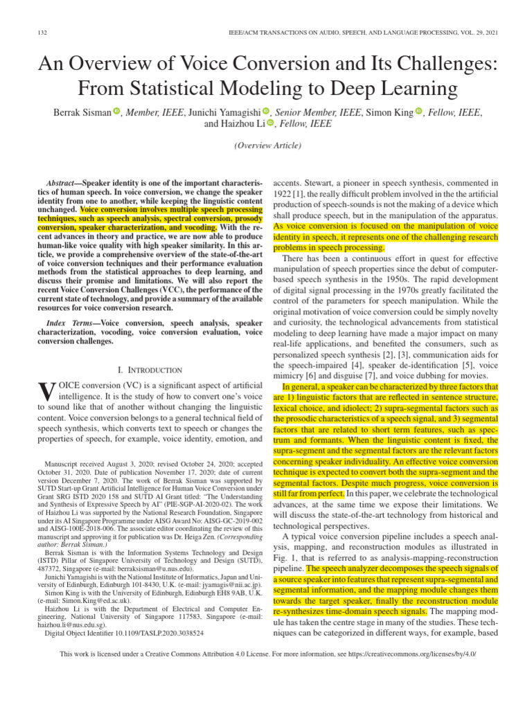 2021 An Overview of Voice Conversion and Its Challenges From ... 2021 An Overview of Voice Conversion and Its Challenges From ...