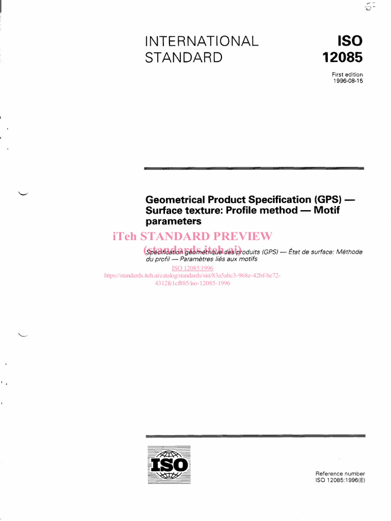 Iso 12085 1996 | PDF | Surface Roughness | International Organization For Standardization