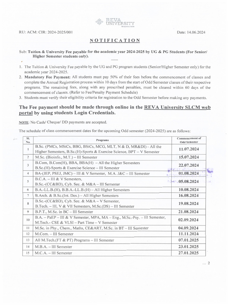 Notification - Tuition & University Fee Payment 2024-2025 | PDF ...
