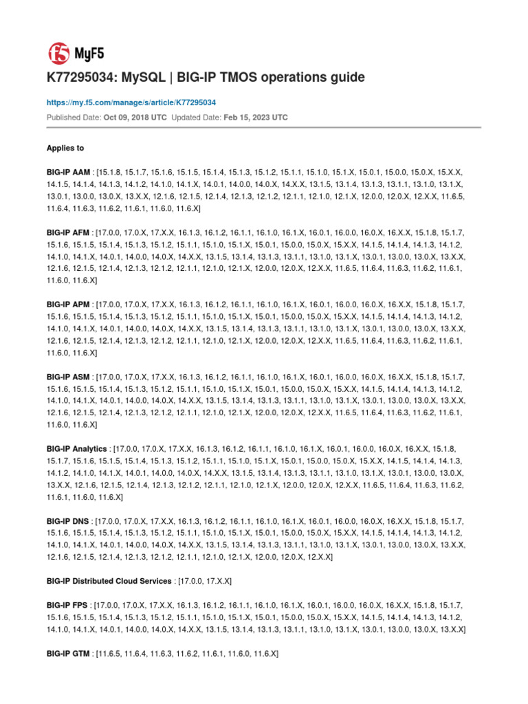 MySQL BIG-IP TMOS Operations Guide | PDF | Databases | My Sql MySQL BIG-IP TMOS Operations Guide | PDF | Databases | My Sql