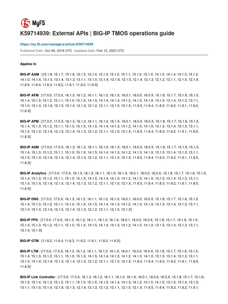 BIG-IP TMOS External APIs Guide | PDF | Port (Computer Networking) | Internet Protocol Suite