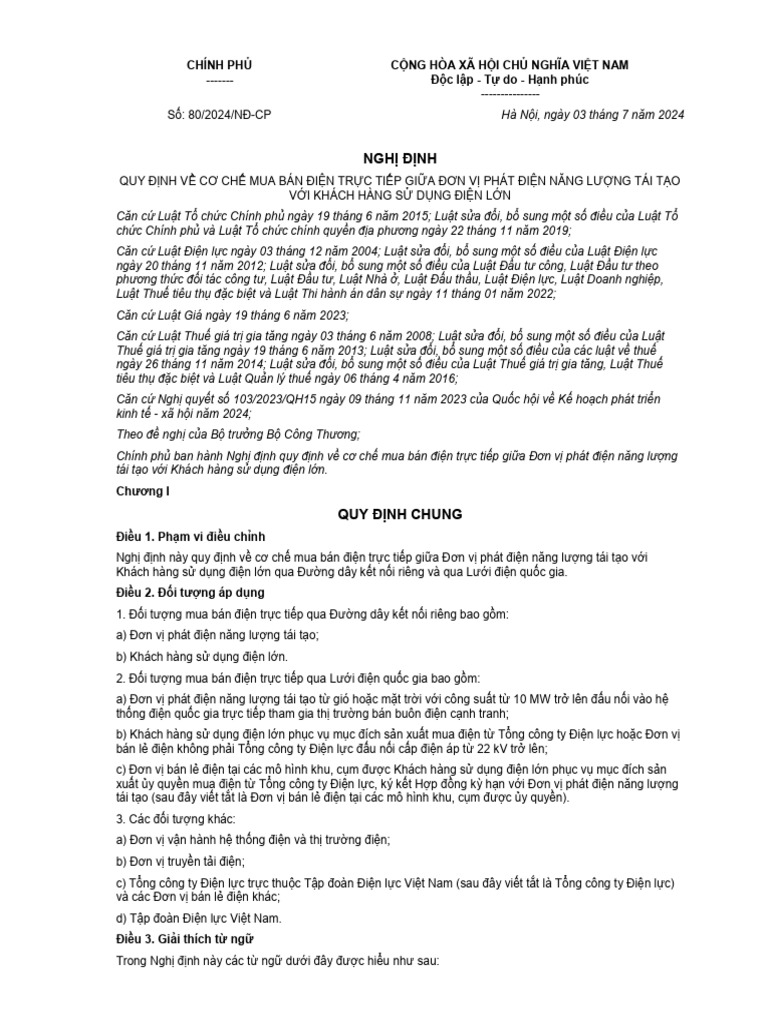ND 80 - 2024-CP - Mua Ban Dien Truc Tiep | PDF