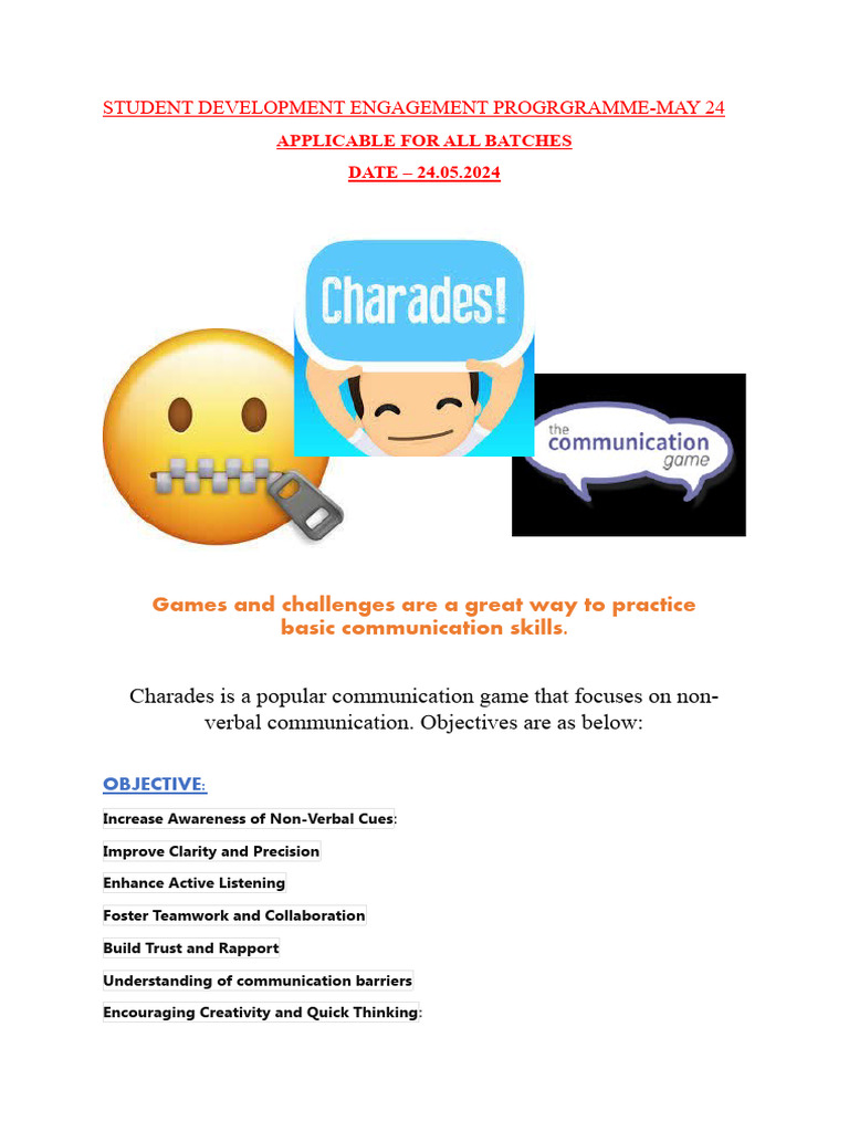Non-Verbal Communication Games Guide | PDF | Wellness