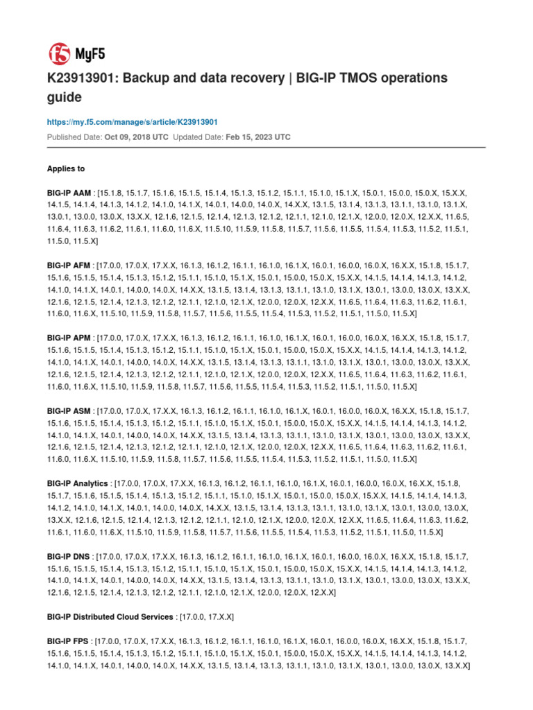 Backup and Data Recovery BIG-IP TMOS Operations Guide | PDF | Computer ...
