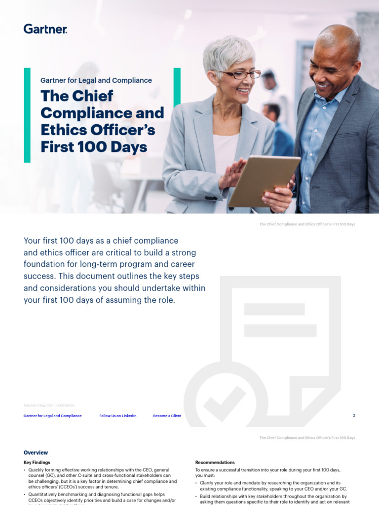 First 100 Day Guide For CCO | PDF | Regulatory Compliance | Corporate ...