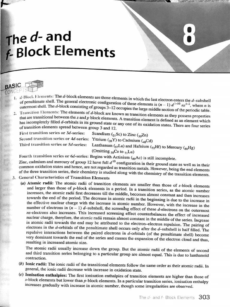 The D and F Block Elements | PDF | Transition Metals | Metallic Elements